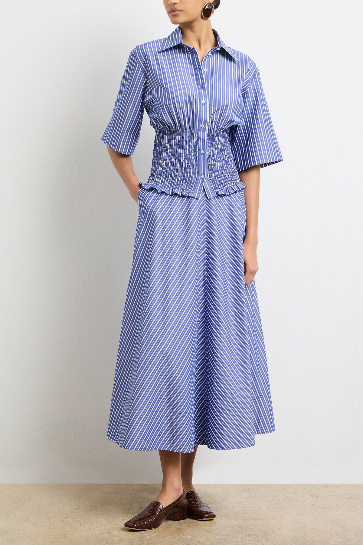 The Knox Skirt in Navy Striped Cotton