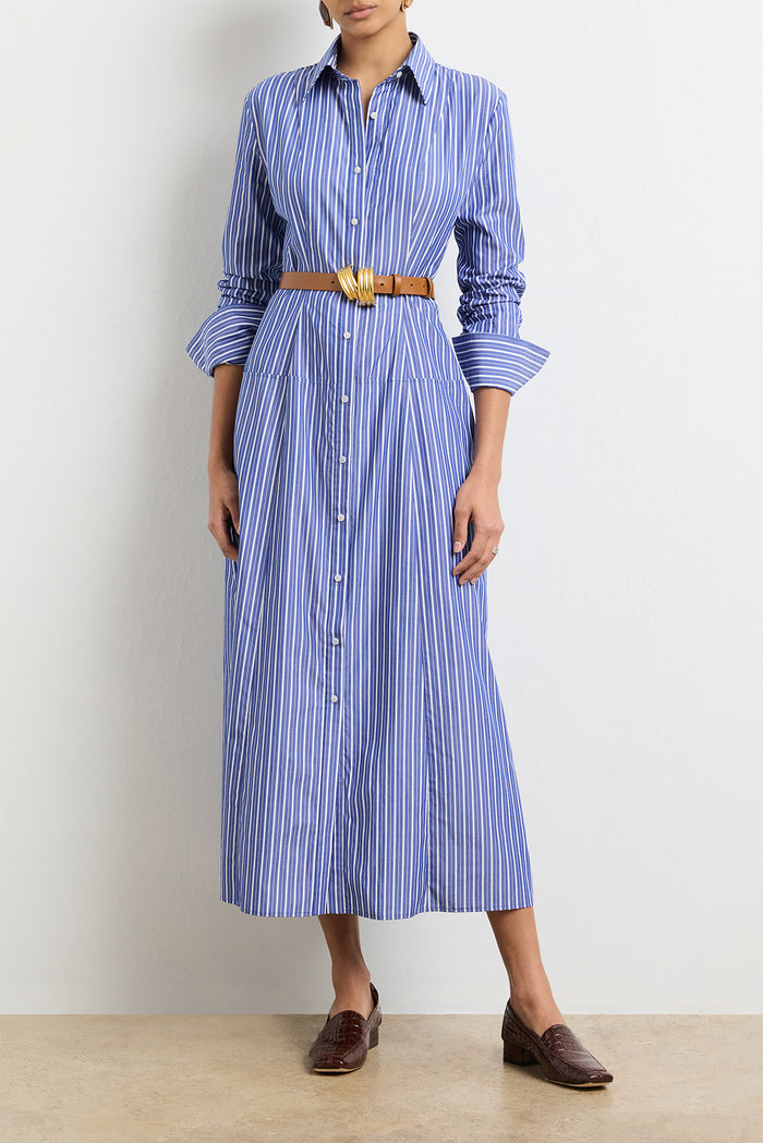 The Sammy Shirtdress in Navy Striped Cotton
