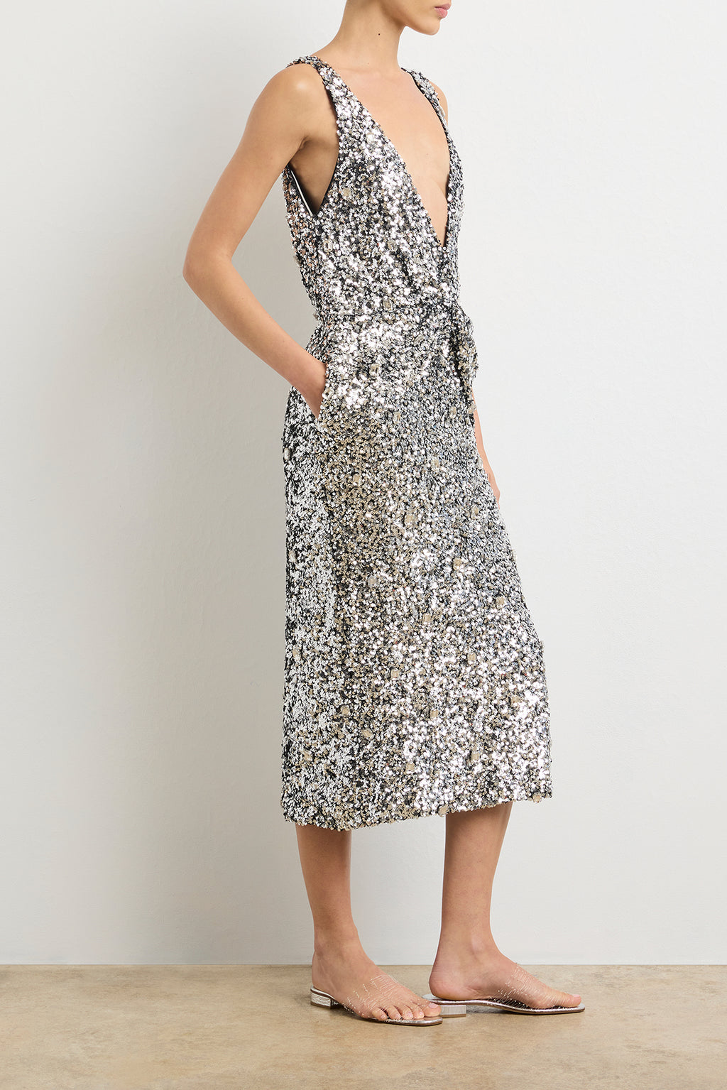 The Santha Dress in Silver Sequin – BRANDON MAXWELL
