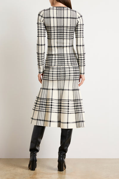 The Greer Zip Front Plaid Jacquard Knit Cardigan in Ivory Plaid